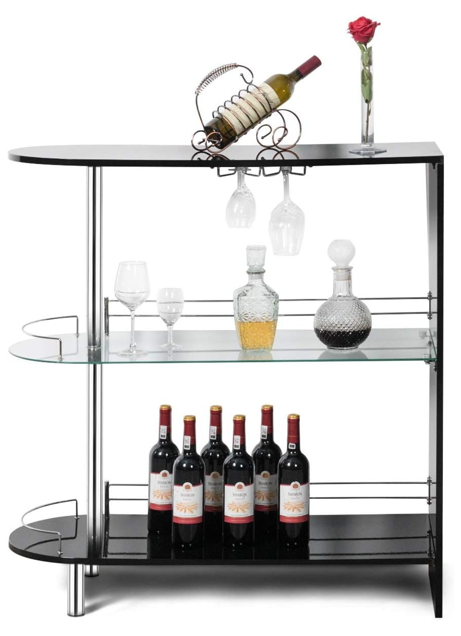Bar Cabinets Table with 2-Holder, Modern Liquor Display Bar Cabinet ...