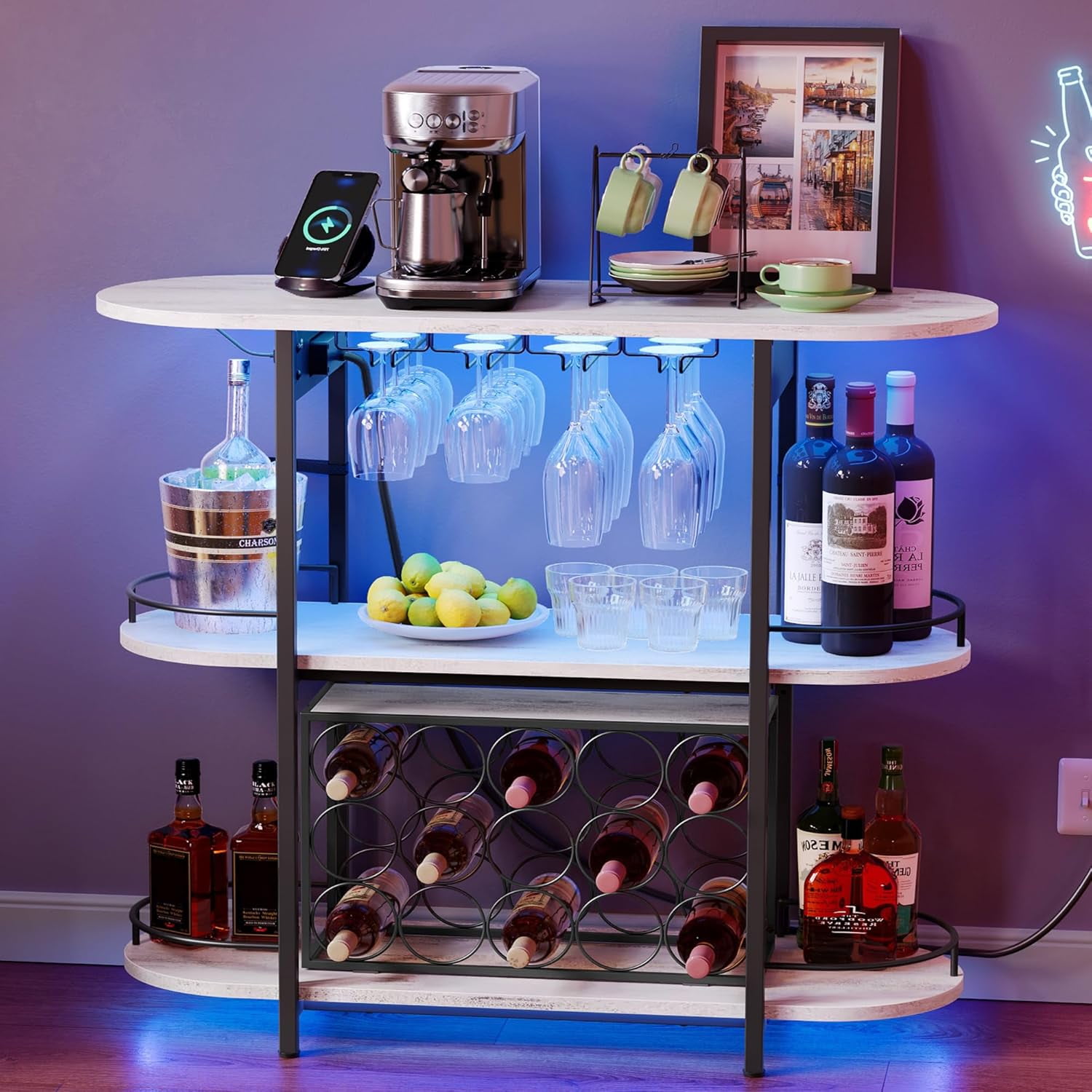 Bar Cabinets for Home, LED Coffee Bar with Power Outlets, Home Mini Bar ...
