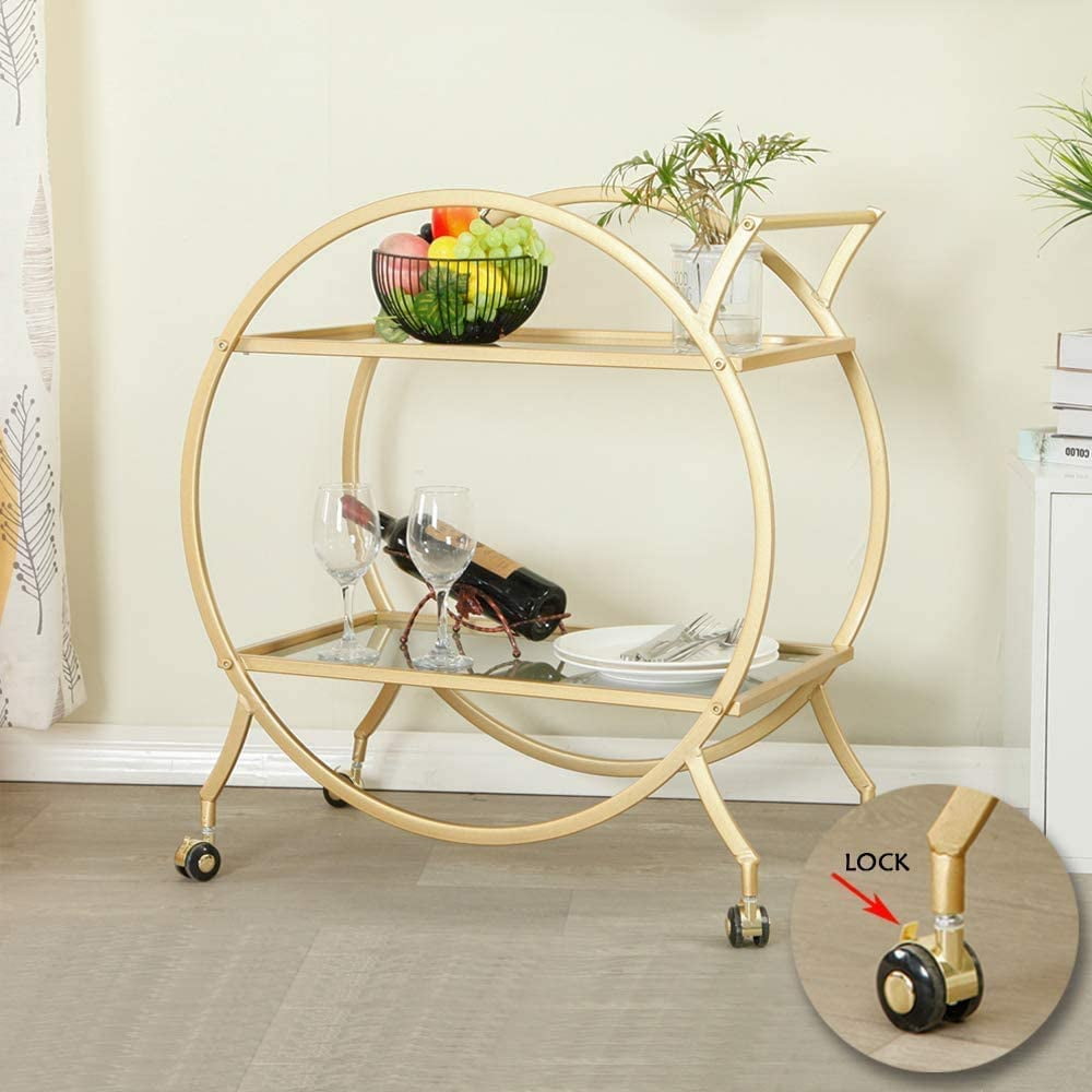 Bar Cart with 2 Mirrored Shelves, Modern Metal Bar Serving Cart with ...