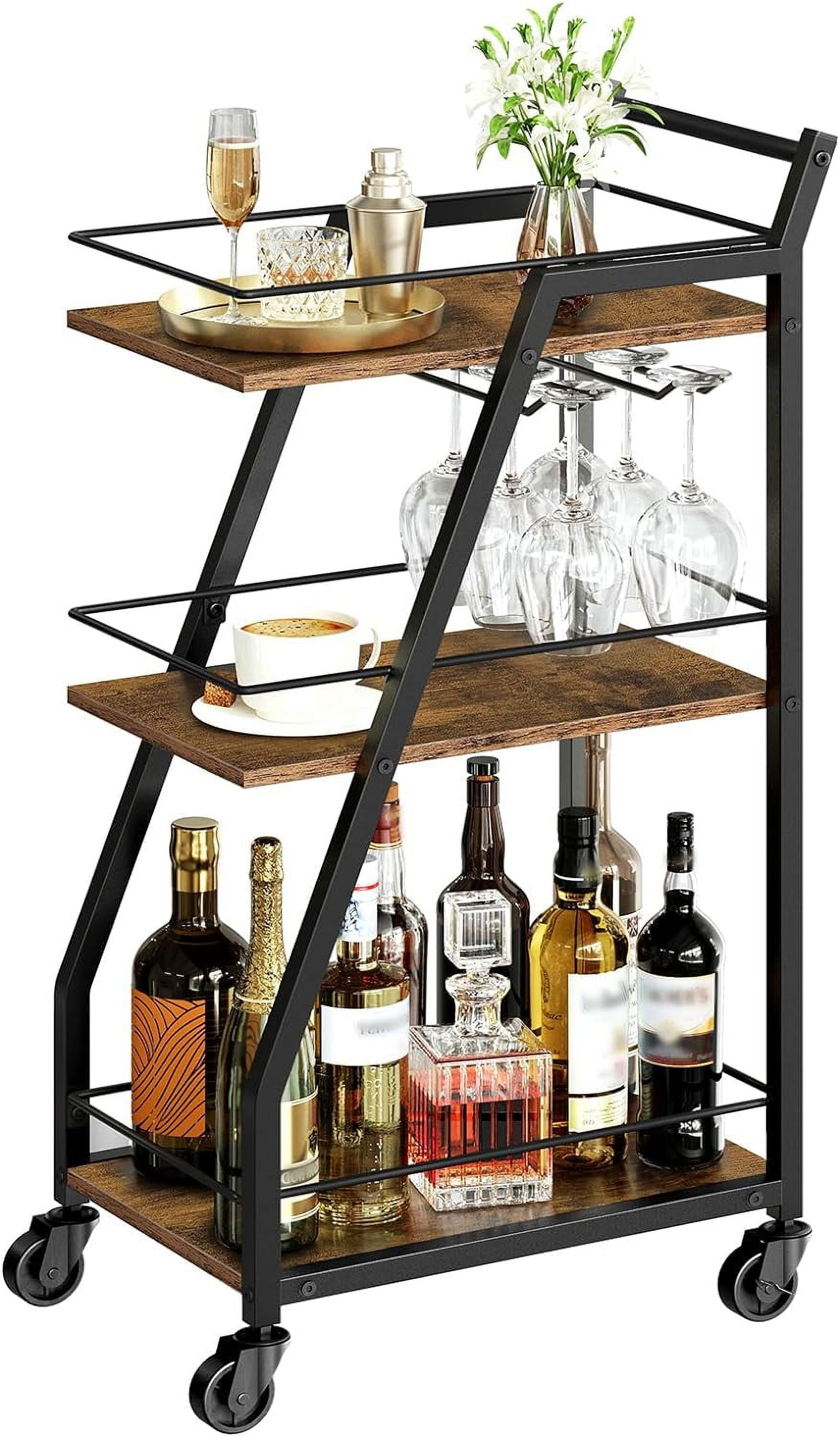 Bar Cart, 3-Tier Bar Cart for The Home, Home Bar Serving Cart with ...