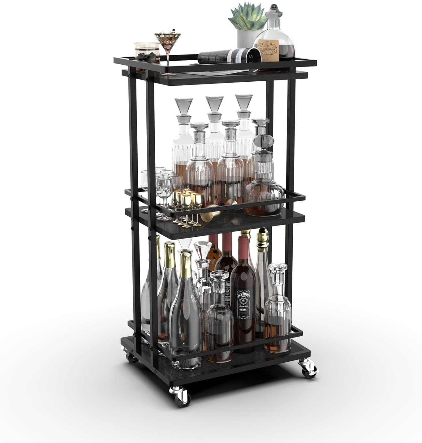 Bar Cart, 3 Tier Bar Carts for The Home with Wheels, Mini Bar Made of ...