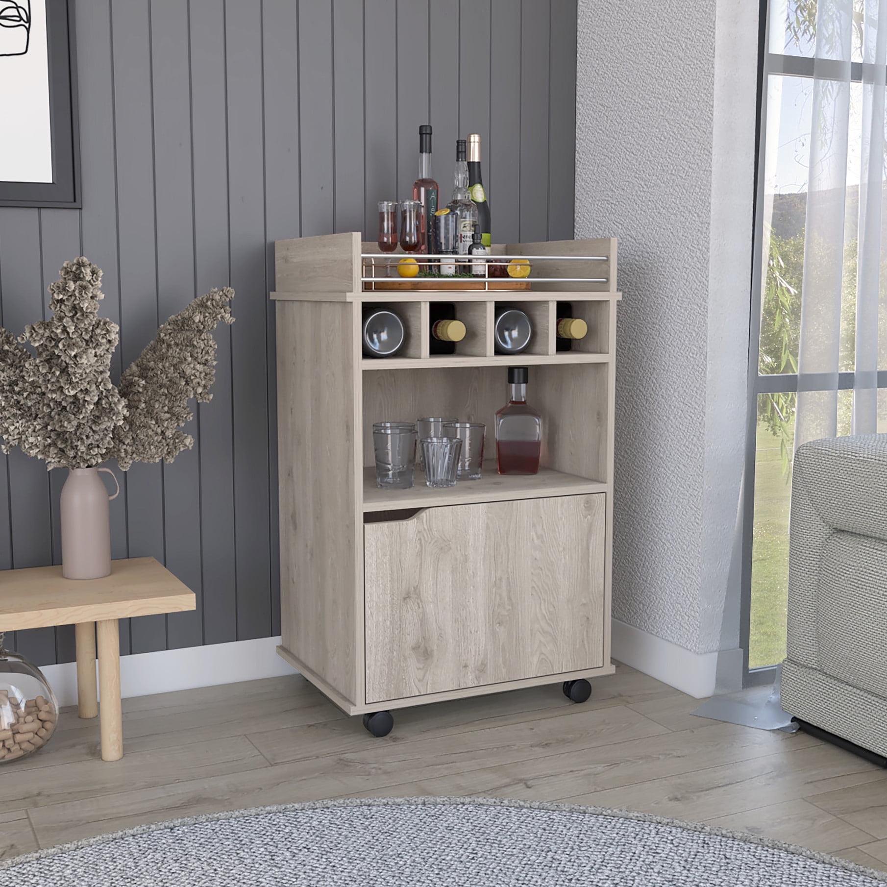 Bar Cart: 4 , 2 Open Shelves, Cabinet - Space Saving Option Modern ...