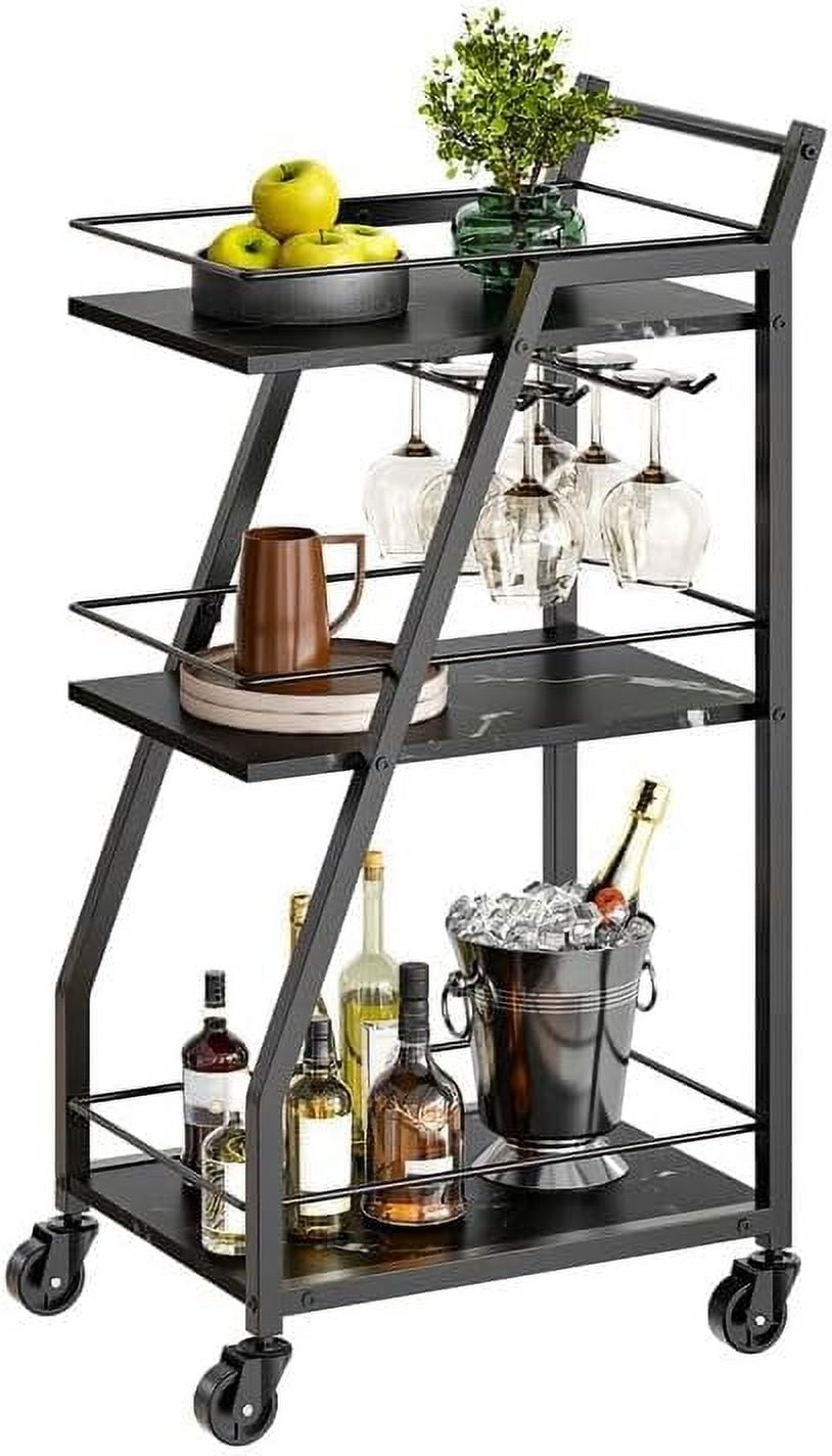 Bar Cart, 3-Tier Bar Cart for The Home, Home Bar Serving Cart with Glass Holders, Beverage Cart ...