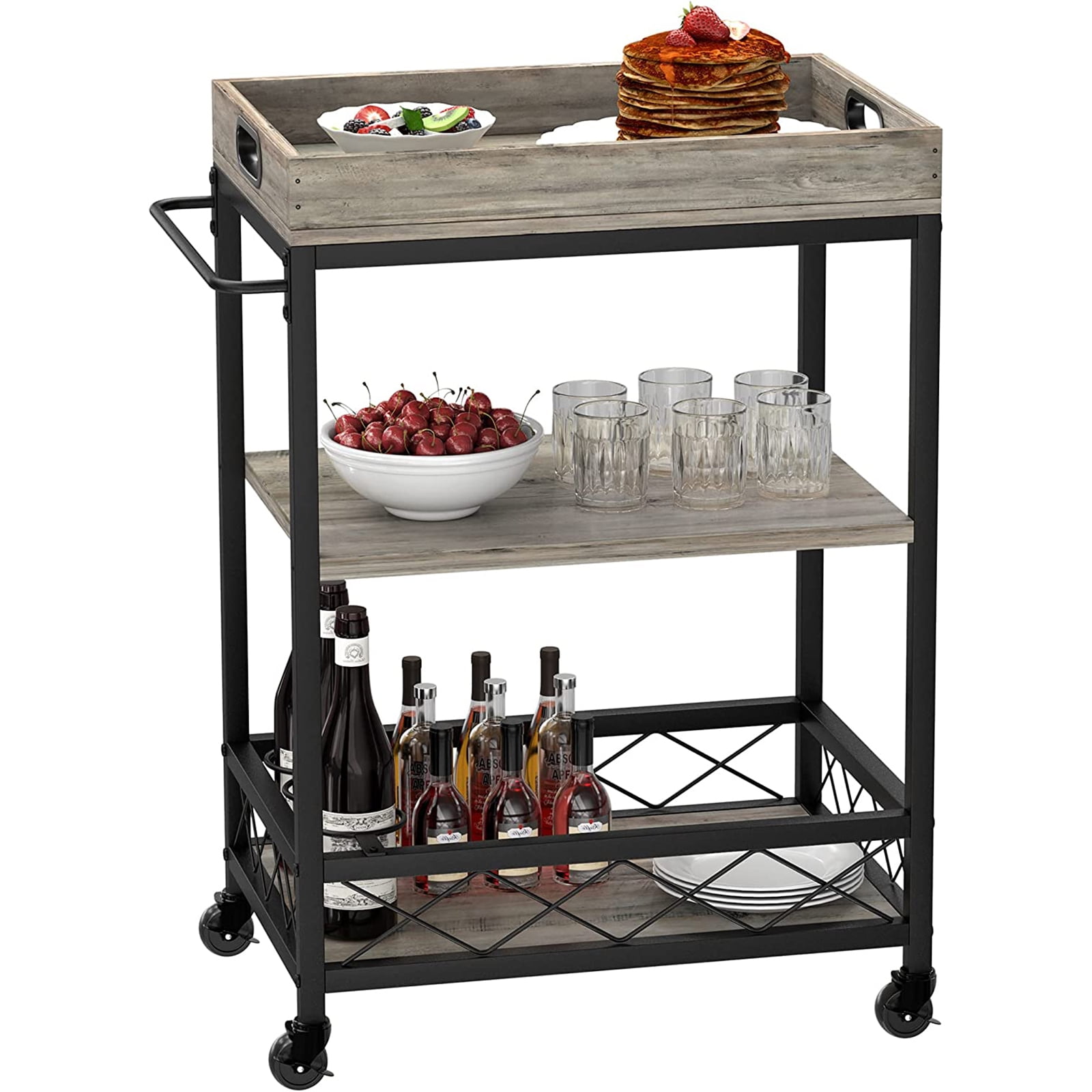 Bar Cart, Bar Carts for The Home, Bar Carts on Wheels, 3 Tier Bar Cart ...