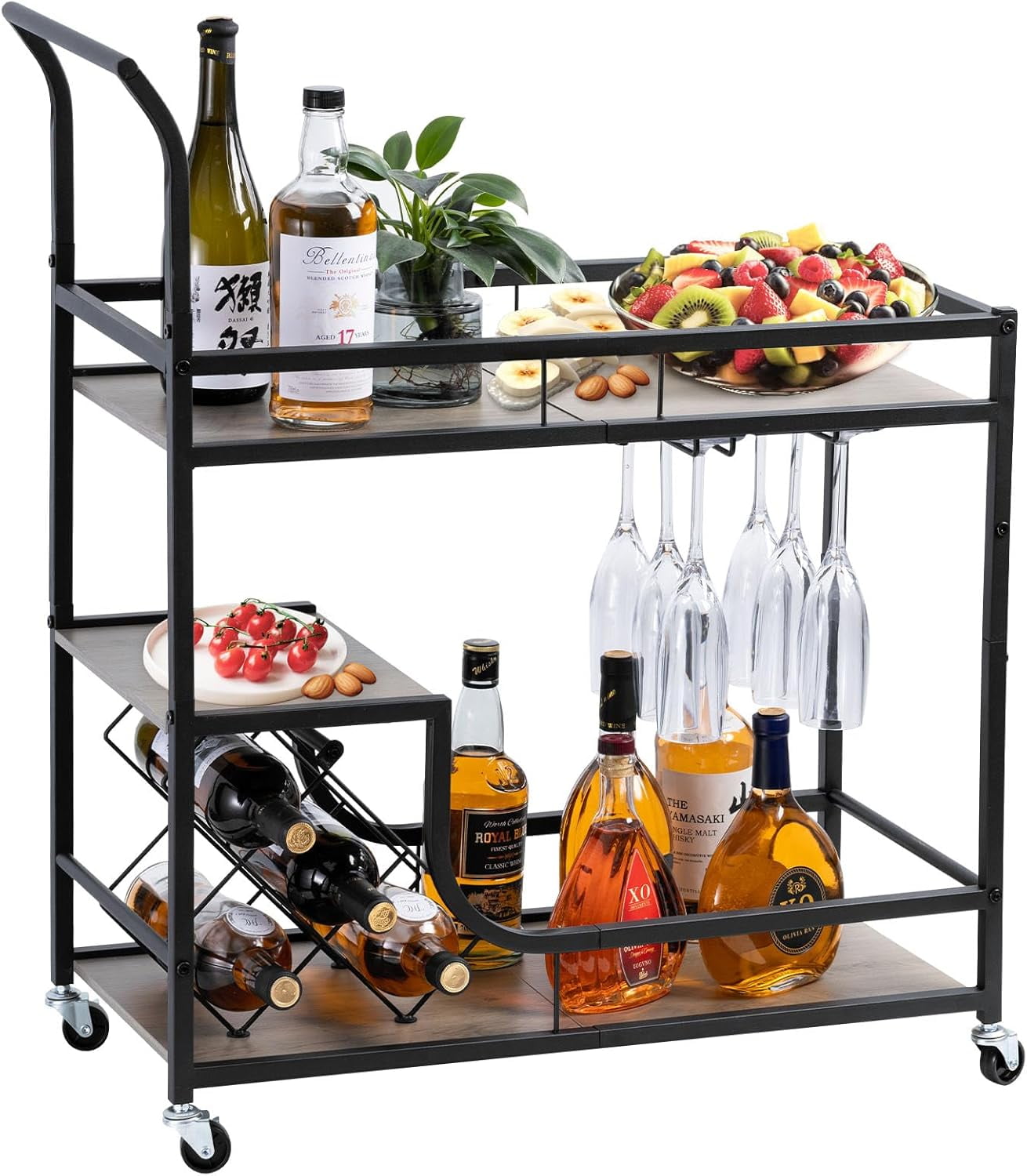 Bar Cart with Wheels, 2 Tier Bar Serving Carts for The Home Kitchen ...