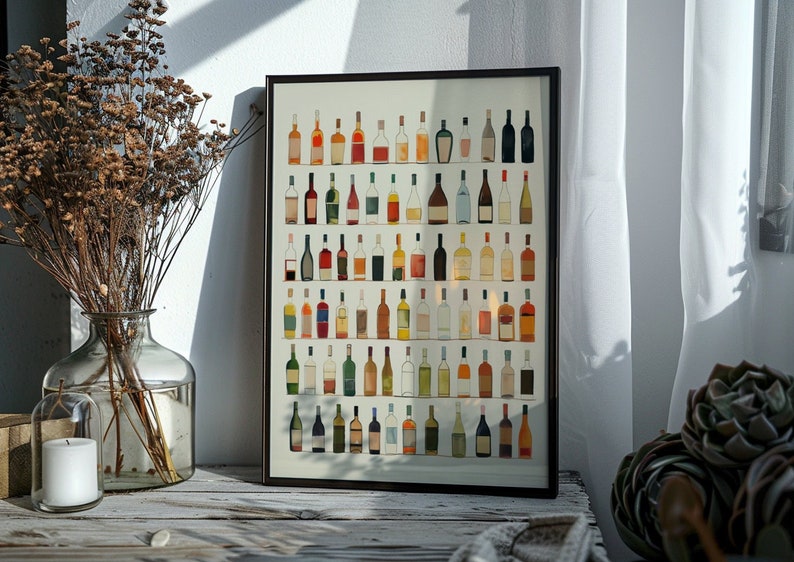 Bar Cart Bottles Retro Poster, Vintage Wall Art, Cocktail Menu ...