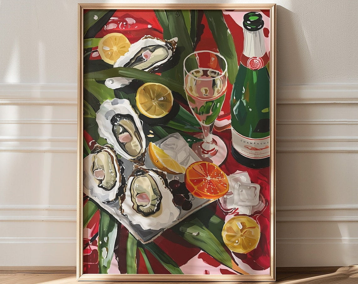Bar Cart Decor, Champagne And Oysters Poster, Chic Art, Retro Dining ...