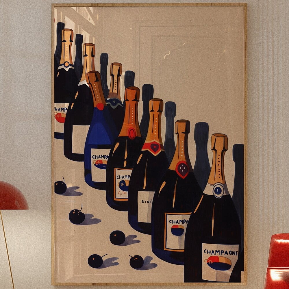 Bar Cart Decor Champagne Poster Bar Wall Art Retro Dining Room Decor ...