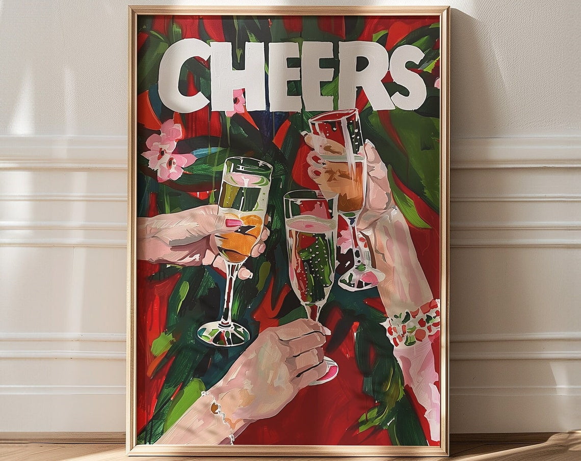 Bar Cart Decor, Cheers Poster, Champagneposter, Chic Art, Retro Dining ...
