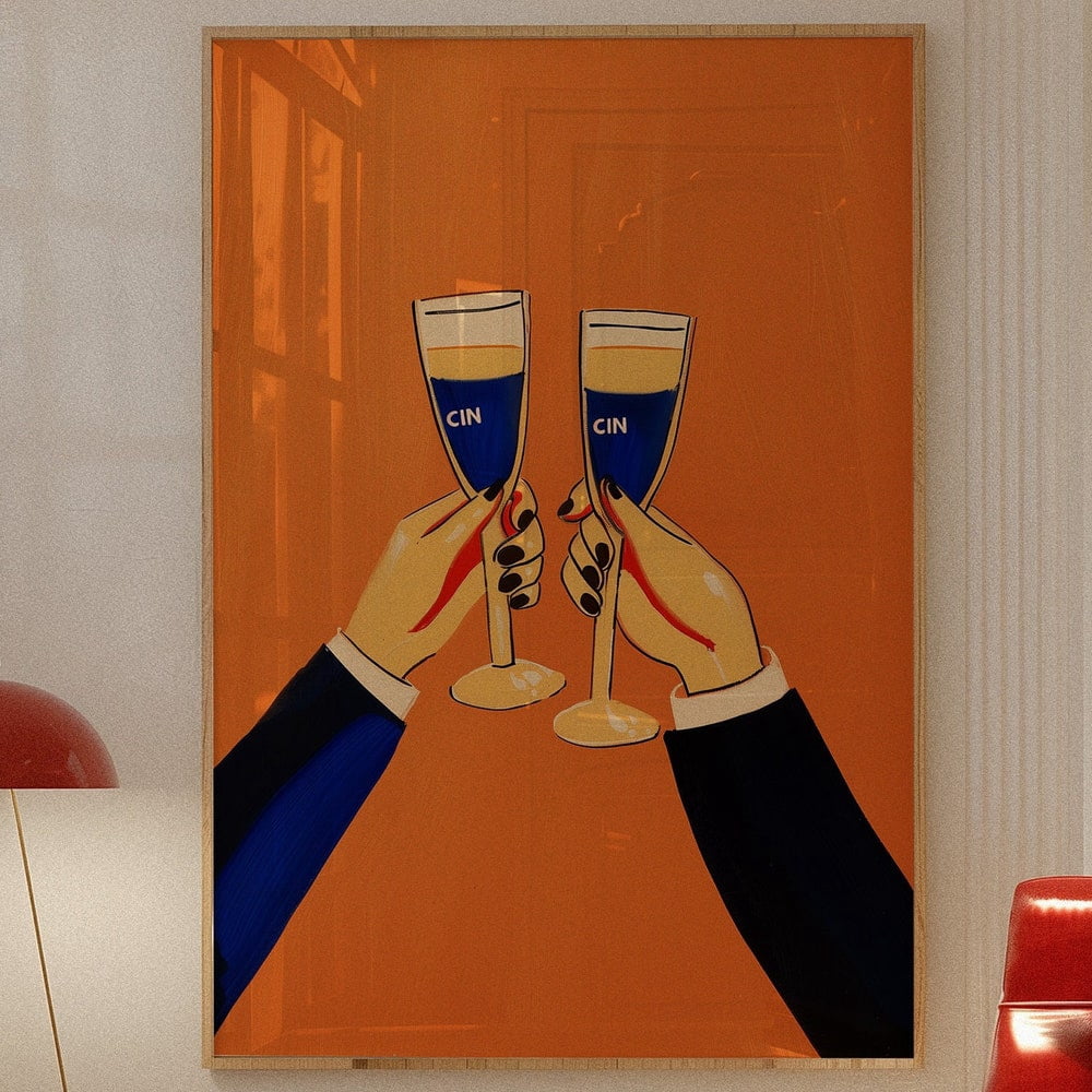 Bar Cart Decor Cin Cin Print Retro Dining Room Decor Mid Century Modern ...