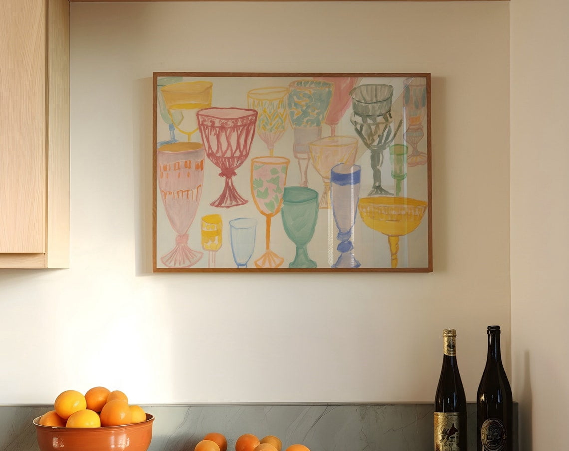 Bar Cart Decor Colorful Drawing Dopamine Decor Art Print Maximalist ...