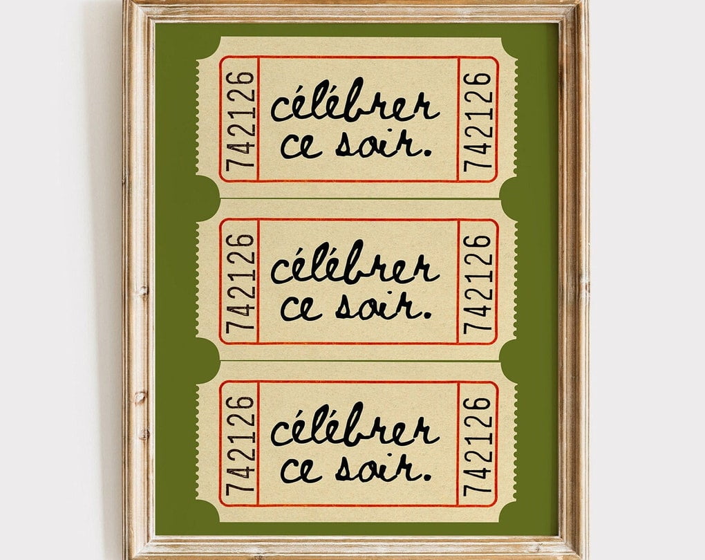 Bar Cart Decor French Ticket Stub Poster Bedroom Printable Party ...