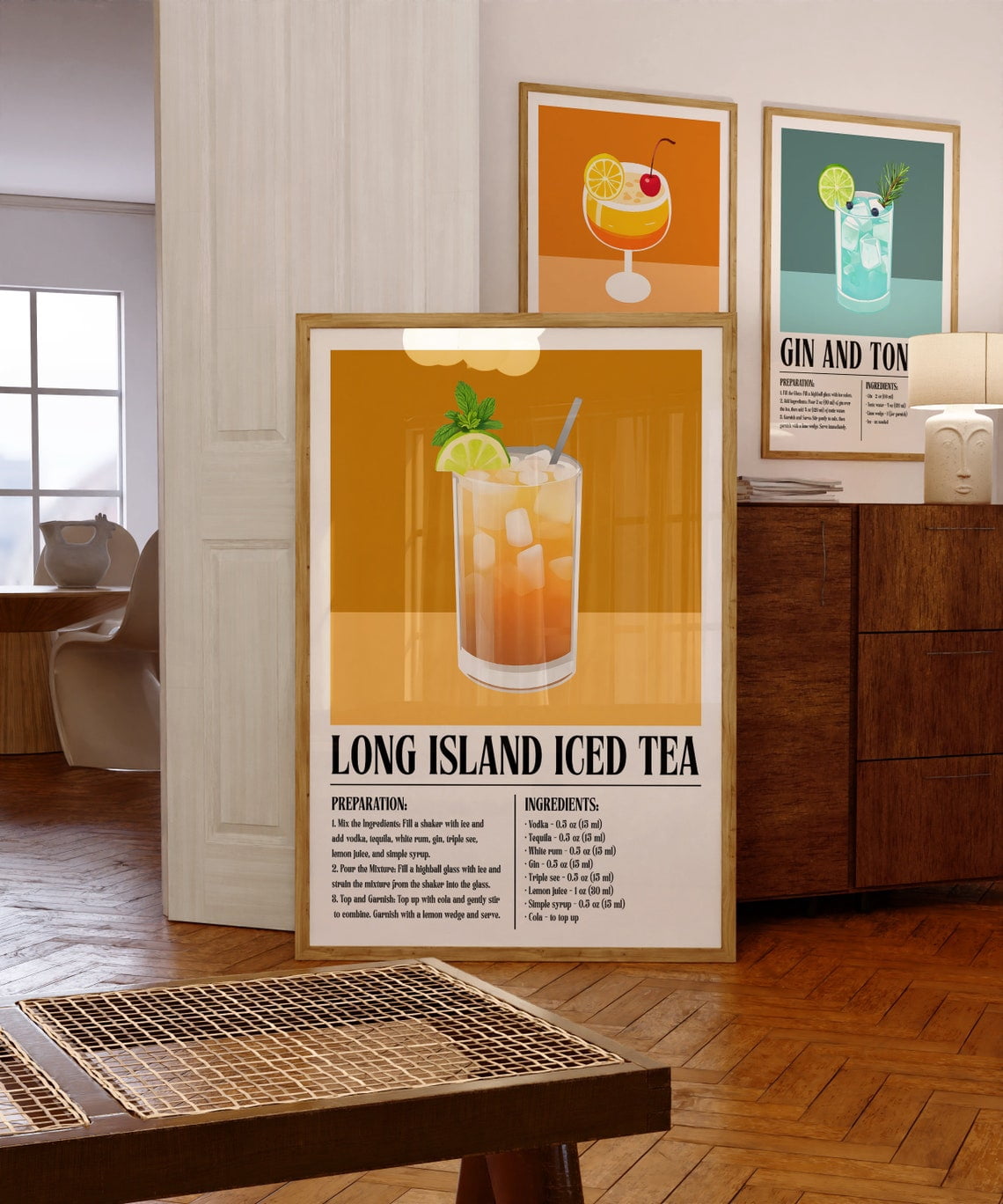 Bar Cart Decor Long Island Iced Tea Vintage Cocktail Bar Wall Art ...