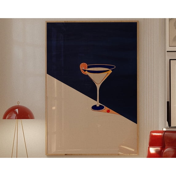Bar Cart Decor Martini Print Trendy Poster Retro Kitchen Decor Mid ...