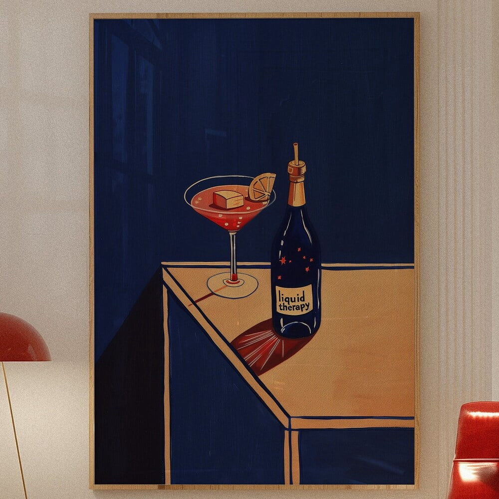 Bar Cart Decor Martini Print Wine O'Clock Poster Retro Kitchen Decor ...