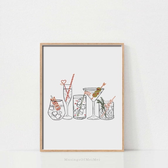 Bar Cart Drinks Poster Valentine S Day Decordrinks Wall Art Cocktail ...
