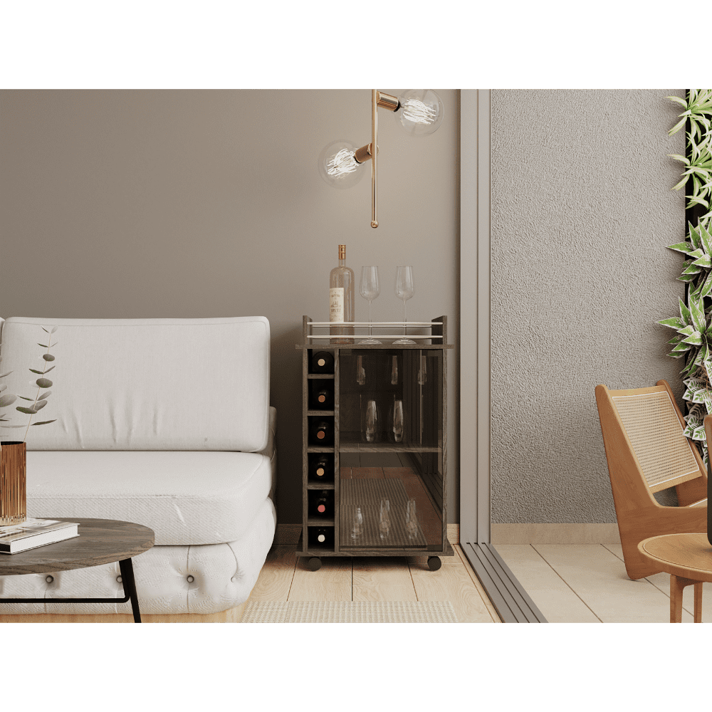 Bar Cart,Glass Door,Four Casters,Two Shelves,Carbon Espresso,Brown ...