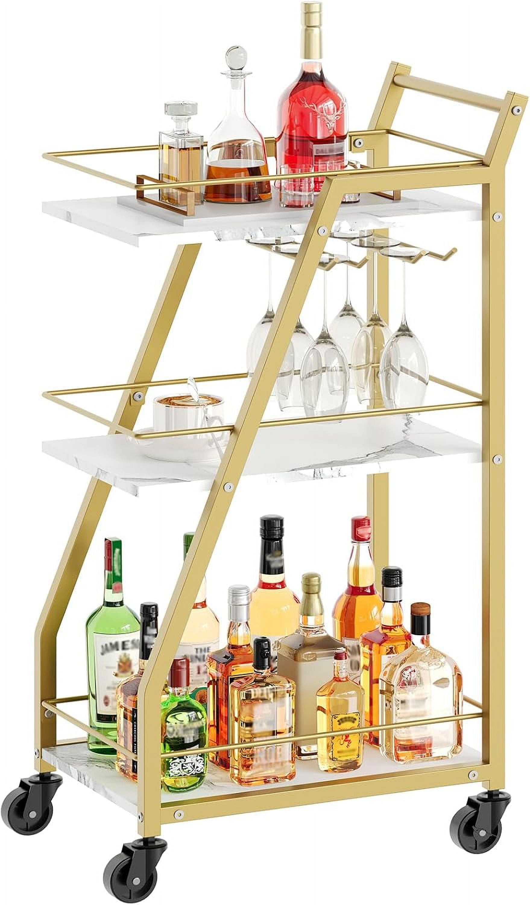 Bar Cart, Gold Bar Carts for The Home, Small Bar Cart on Wheels, Beverage Cart, Home Bar Serving ...