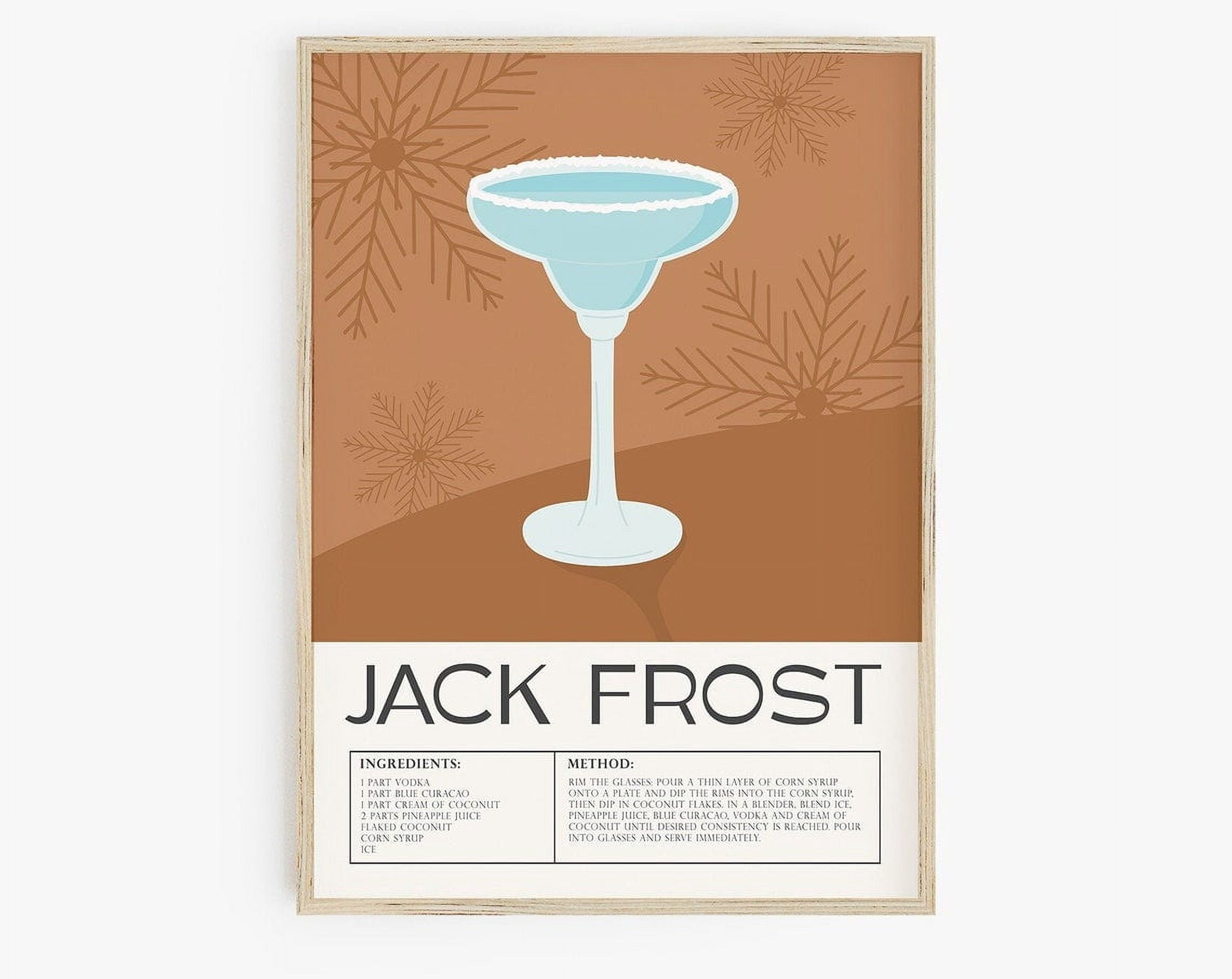 Bar Cart Holiday Cocktail, Jack Frost Art Print Retro Poster Mid ...