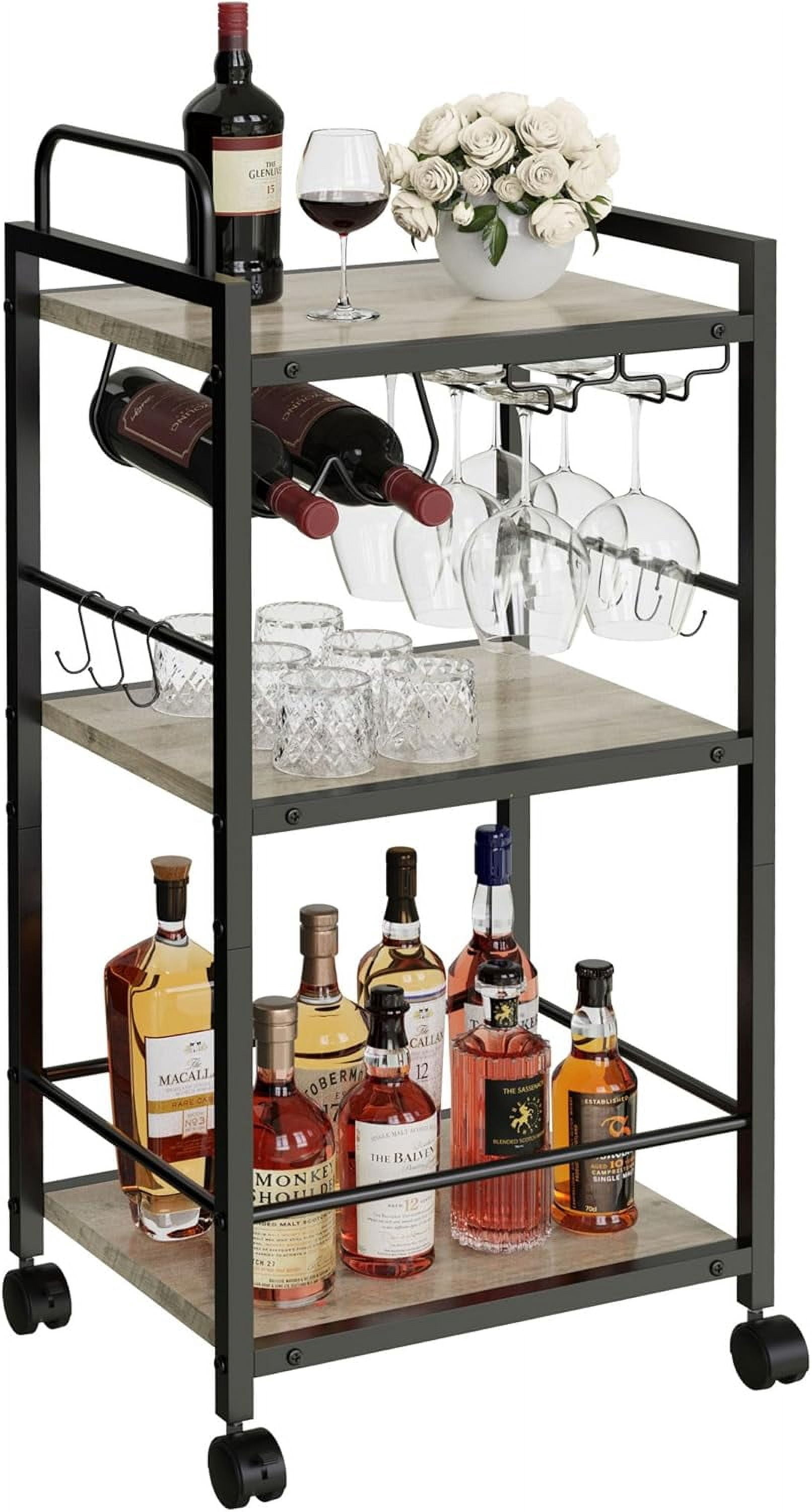 Bar Cart for The Home, 3 Tier Kitchen Carts with Wheels, Small Rolling ...