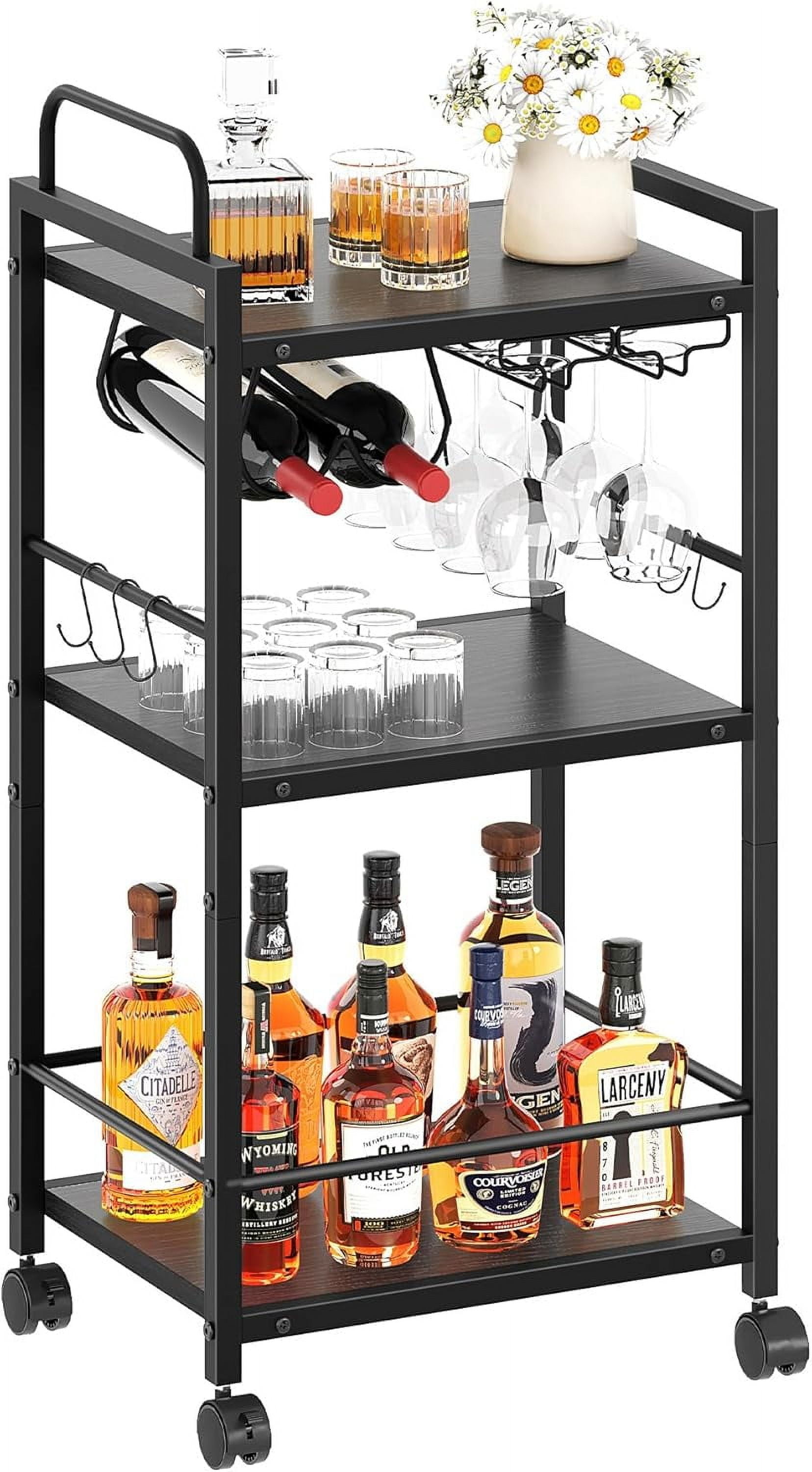 Bar Cart for The Home, 3 Tier Kitchen Carts with Wheels, Small Rolling ...