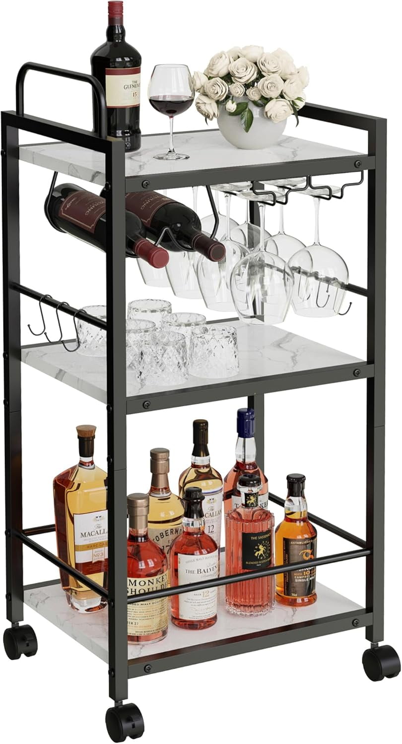 Bar Cart for The Home, 3 Tier Kitchen Carts with Wheels, Small Rolling ...