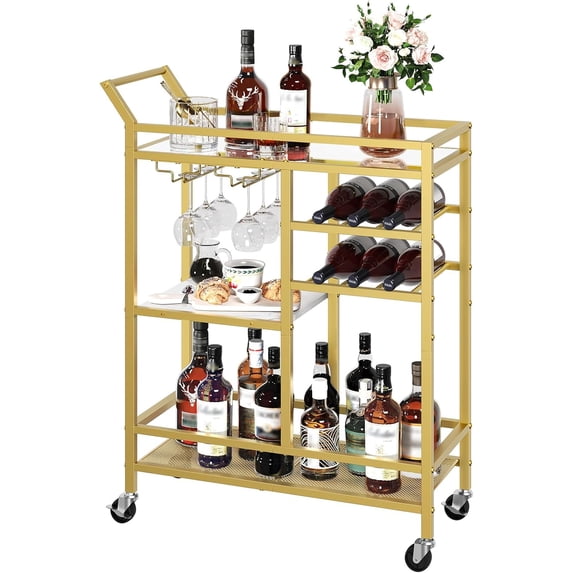 Bar Cart for Home, 3-Tier Serving Cart with Mirrored Top, Beverage Cart ...