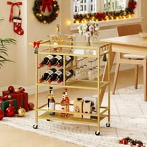 Gold 2-Tier Bar Cart, Serving Cart with Marble Finish Wood Shelf, Wine ...