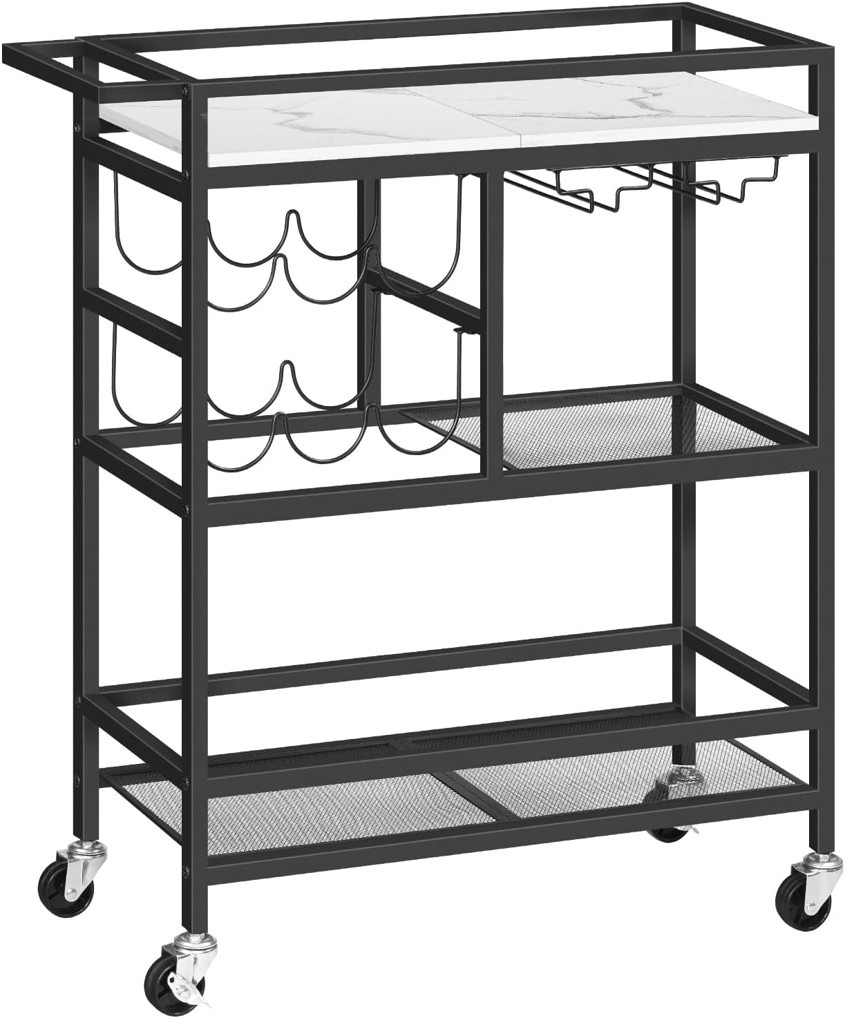 Bar Cart for Home, 3-Tier Serving Cart with Wheels and Handle, Beverage ...