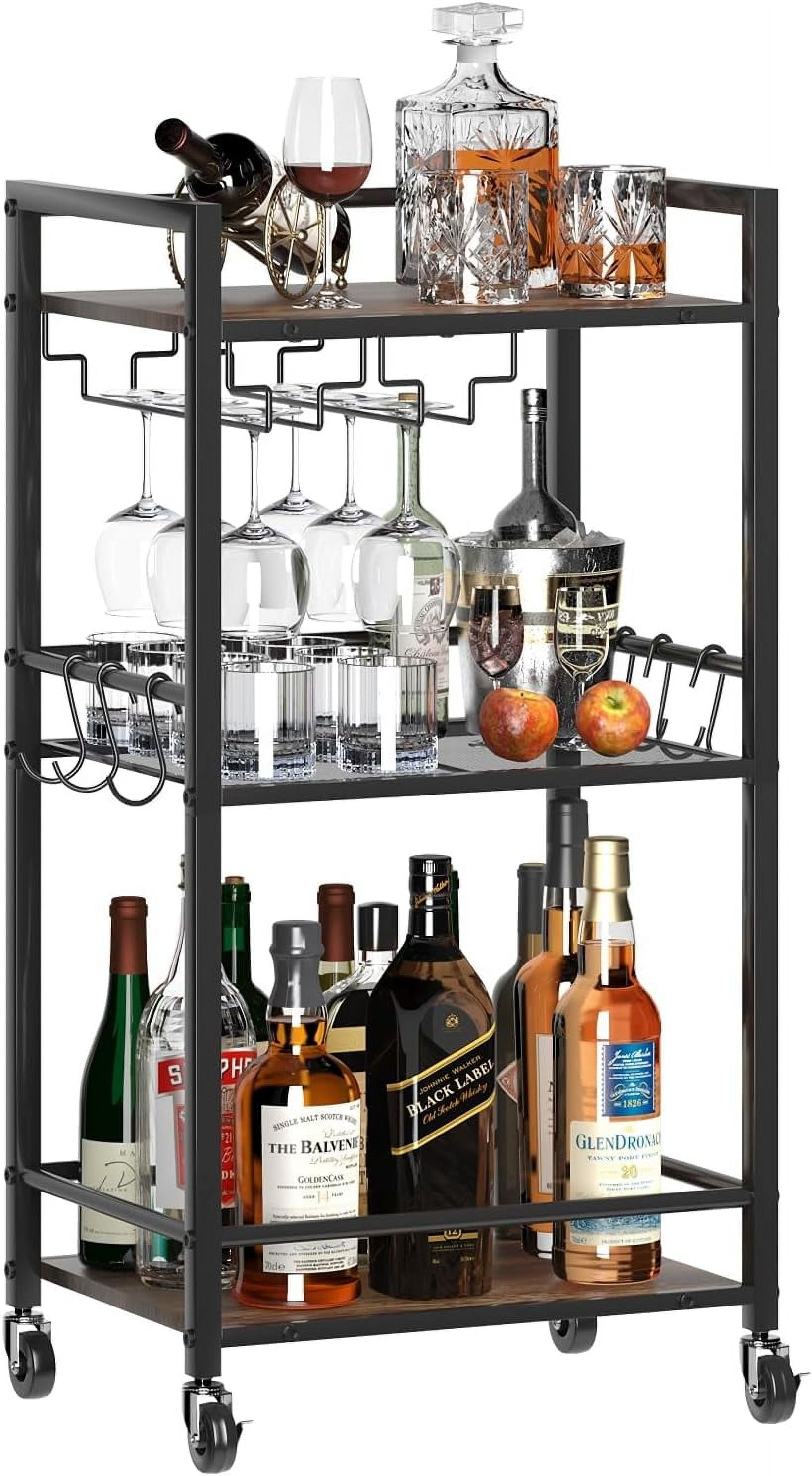 Bar Cart for The Home, 3 Tier Small Wine Bar Cart, Drink Serving Cart ...