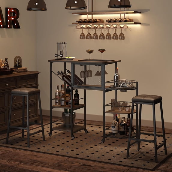 Bar Cart, Home Bar Service Cart with Wine Rack and Glass Holder ...
