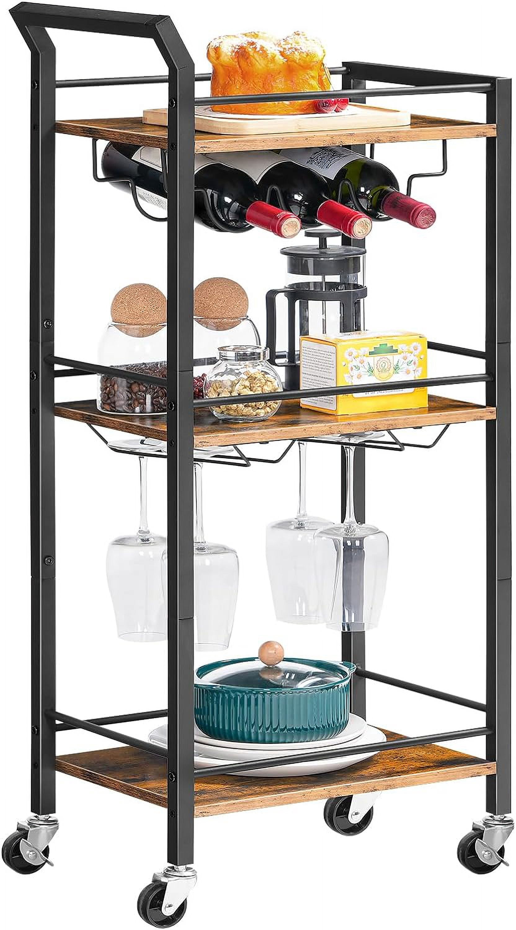 Bar Cart, Home Bar Serving Cart with 3-Tier Mirrored Shelf, Microwave ...