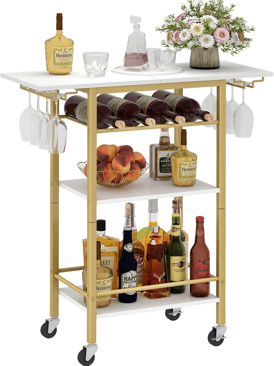 Bar Cart, Home Bar Serving Cart, 3 Tier Mobile Drink Beverage Cart ...