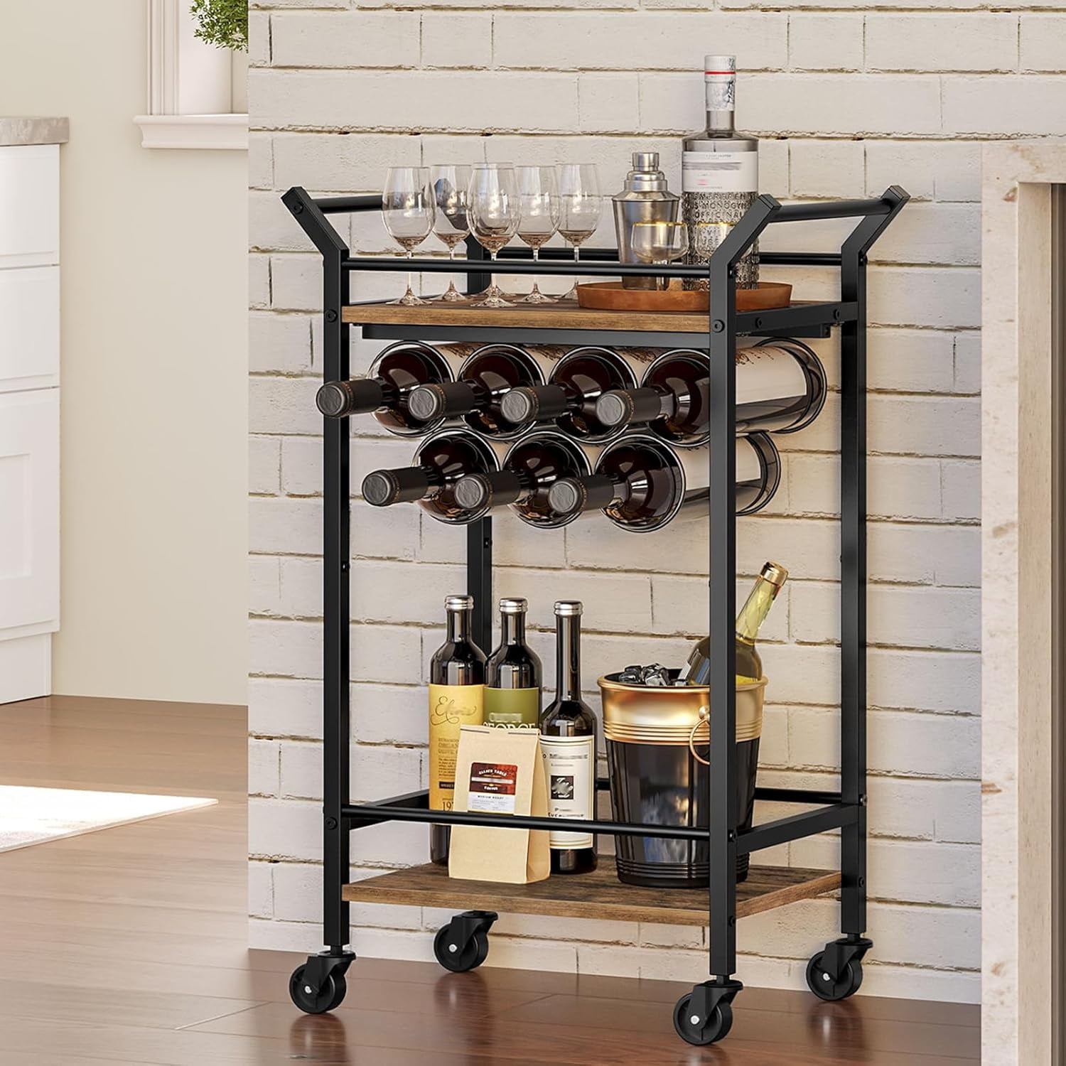 Bar Cart, Home Bar Serving Cart, Kitchen Cart, Small Bar Cart Black ...