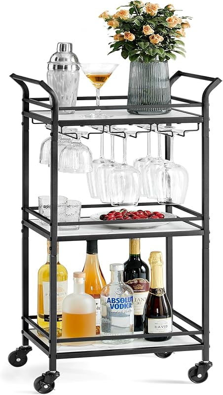 Bar Cart, Home Bar Serving Cart, Small Bar Cart with 3-Tier Shelf, Wine ...