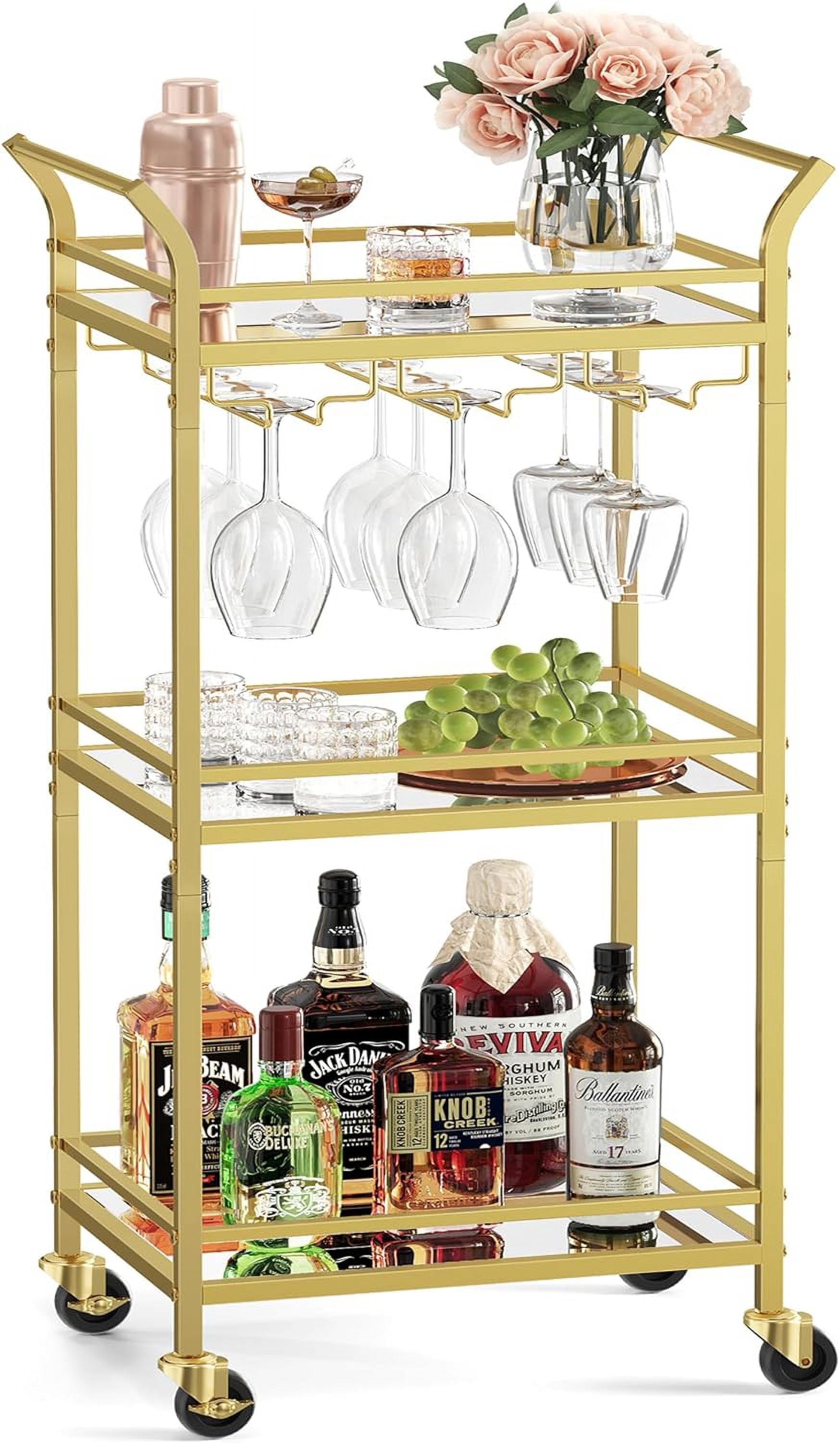 Bar Cart, Home Bar Serving Cart, Small Bar Cart with 3-Tier Shelf, Wine ...