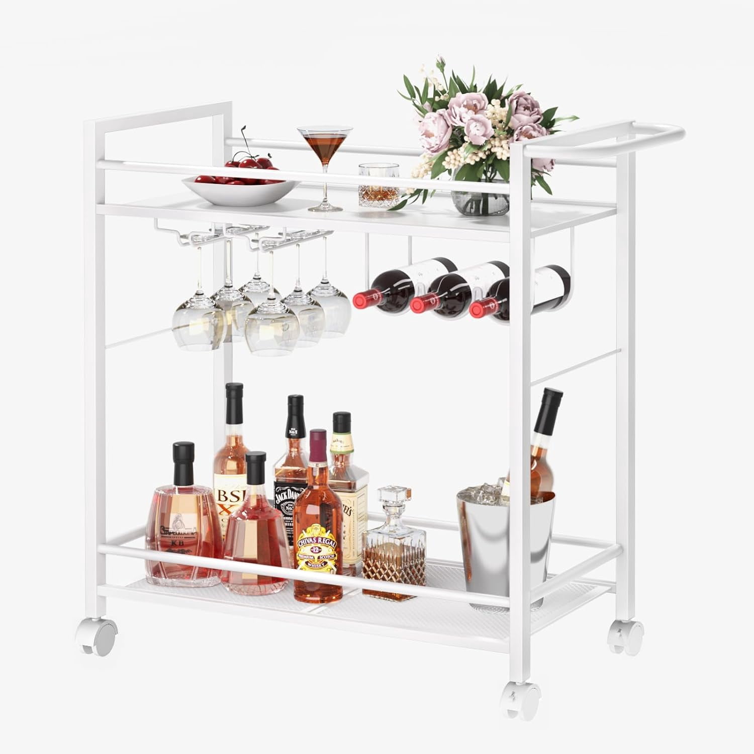 Bar Cart,Home Bar Serving Cart with Storage Shelves, 2 Tier Rolling ...