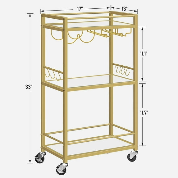 Bar Cart, Home Bar Serving Cart with 3-Tier Mirrored Shelf, Drink Cart ...