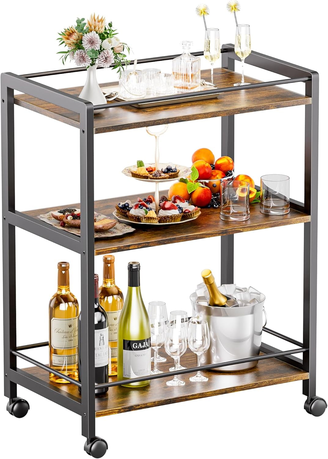 Bar Cart for The Home, Home Bar Serving Cart with Wheels and Storage ...