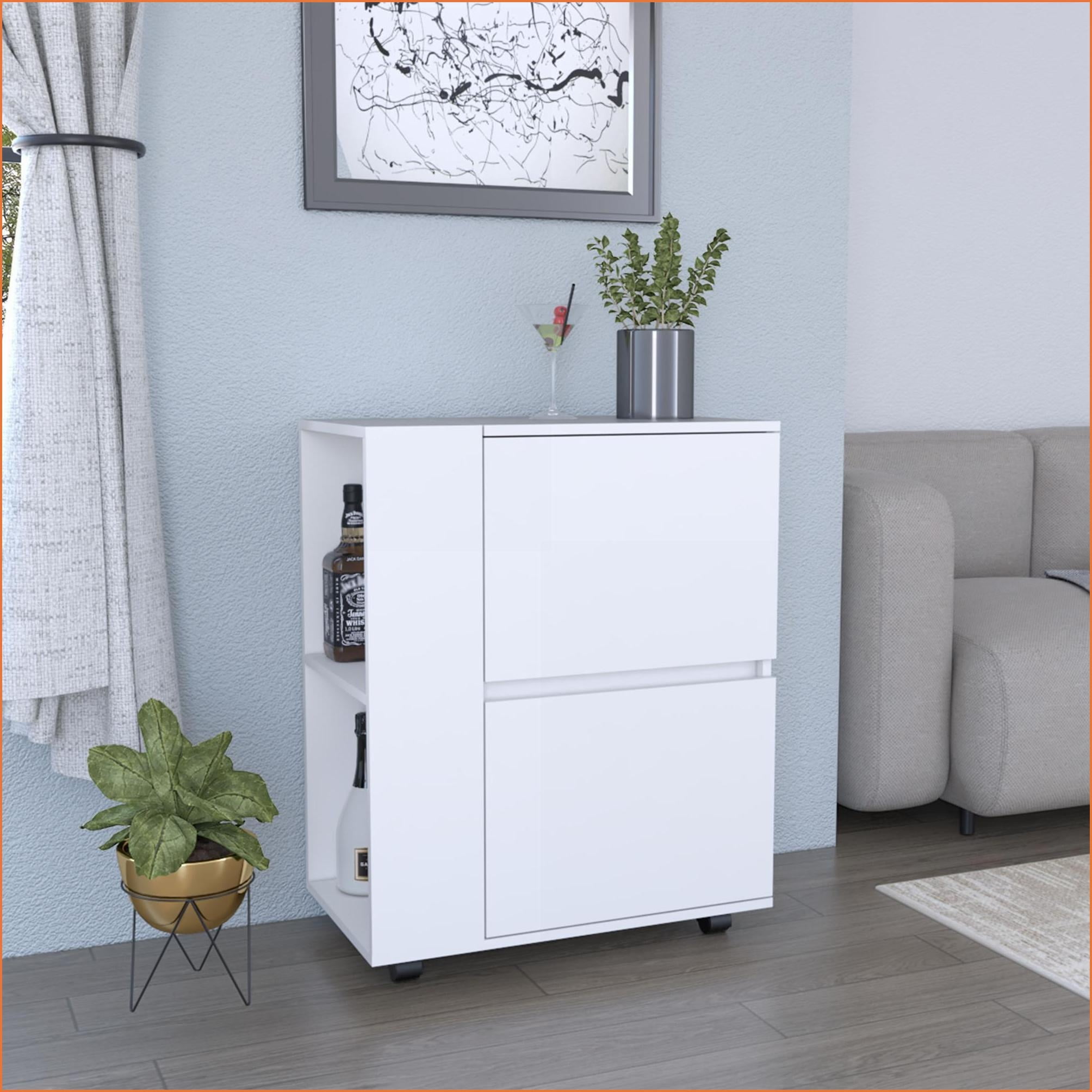 Bar Cart Modern Glasgow with 2 Pull-Down Cabinets & 2 Open Shelves ...