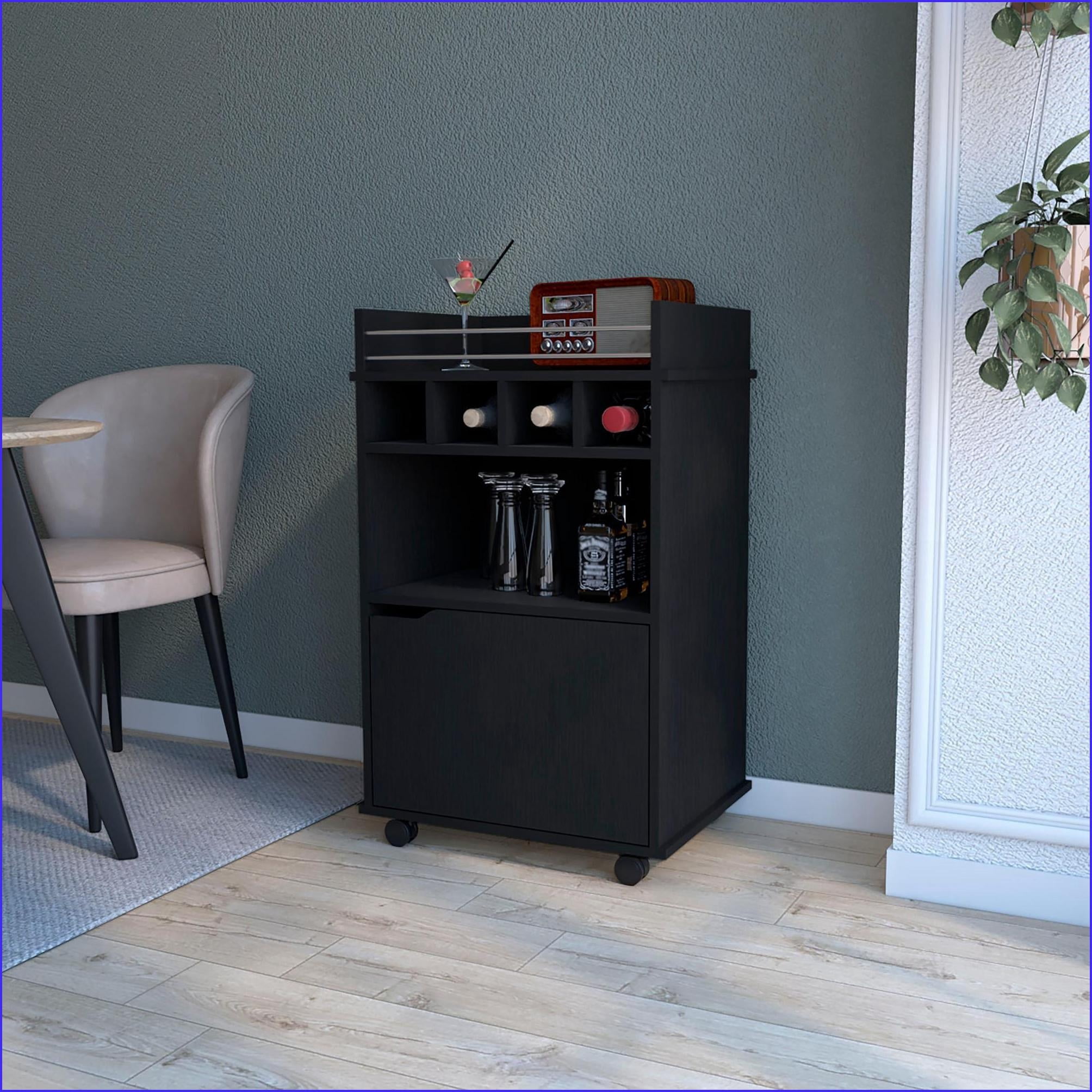 Bar Cart, Modern Wenge 1-Door with Swivel Wheels | Wenge | Small (less ...