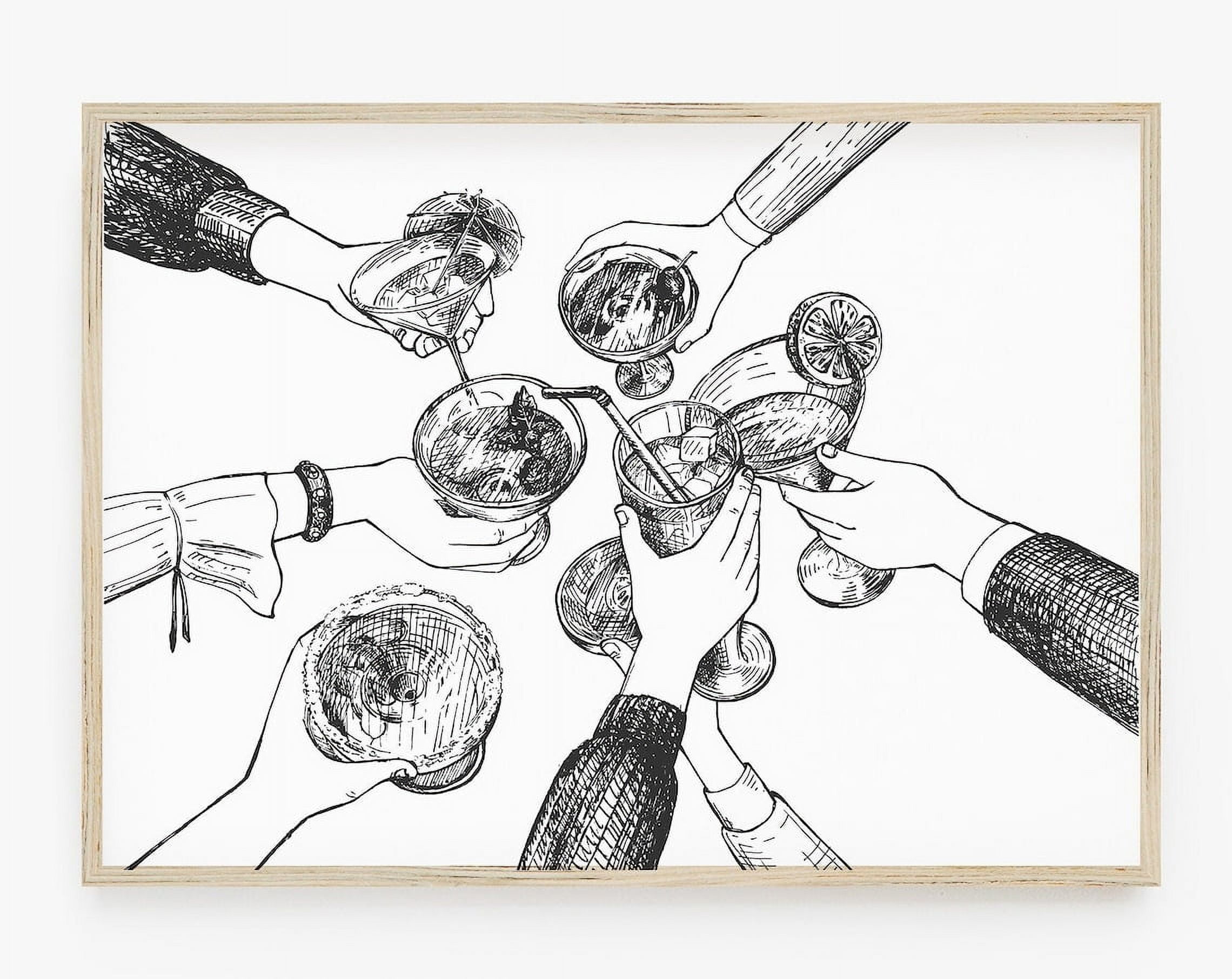 Bar Cart Print Cheers Wall Art Print Cocktail Print Vintage Art Print ...