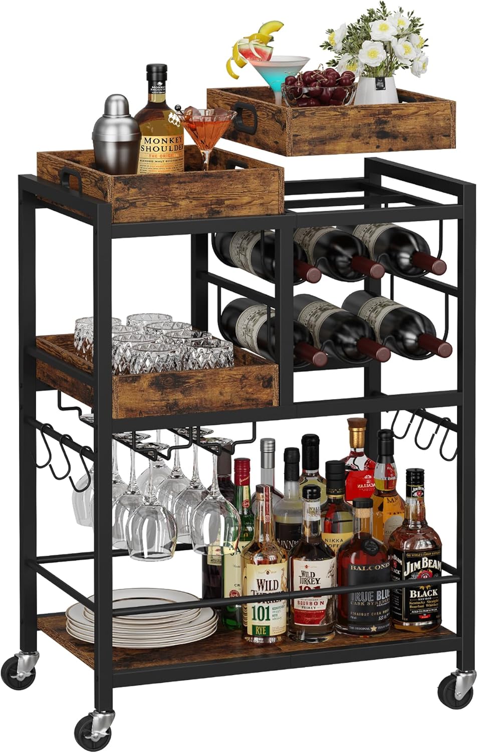 Bar Cart with Removable Tray, Home Bar Serving Cart, Drink Cart, Mobile ...
