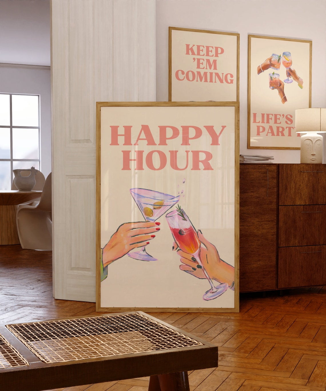 Bar Cart Retro Happy Hour Alcohol Wall Art Funky Martini Preppy Trendy ...