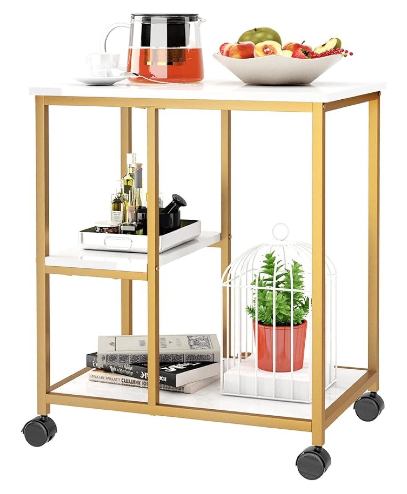 Bar Cart Rolling Kitchen Island - Marble Top Utility Cart with Wheels ...
