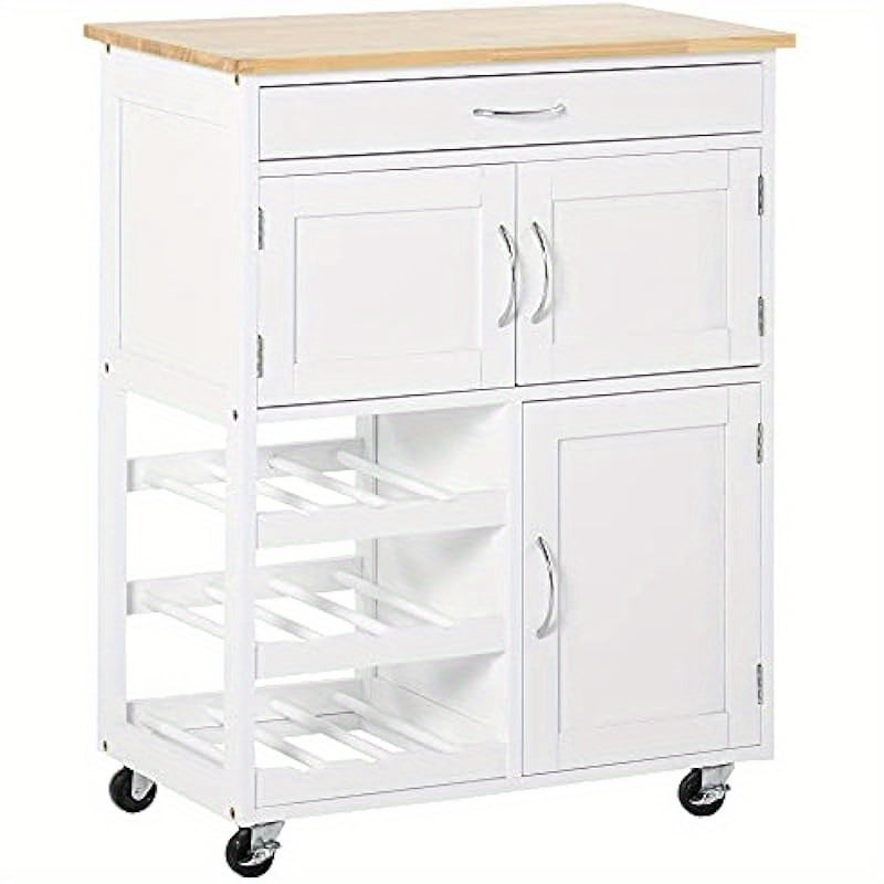 Bar Cart Rolling Kitchen Island on Wheels with 9-Bottle Wine Rack Small ...