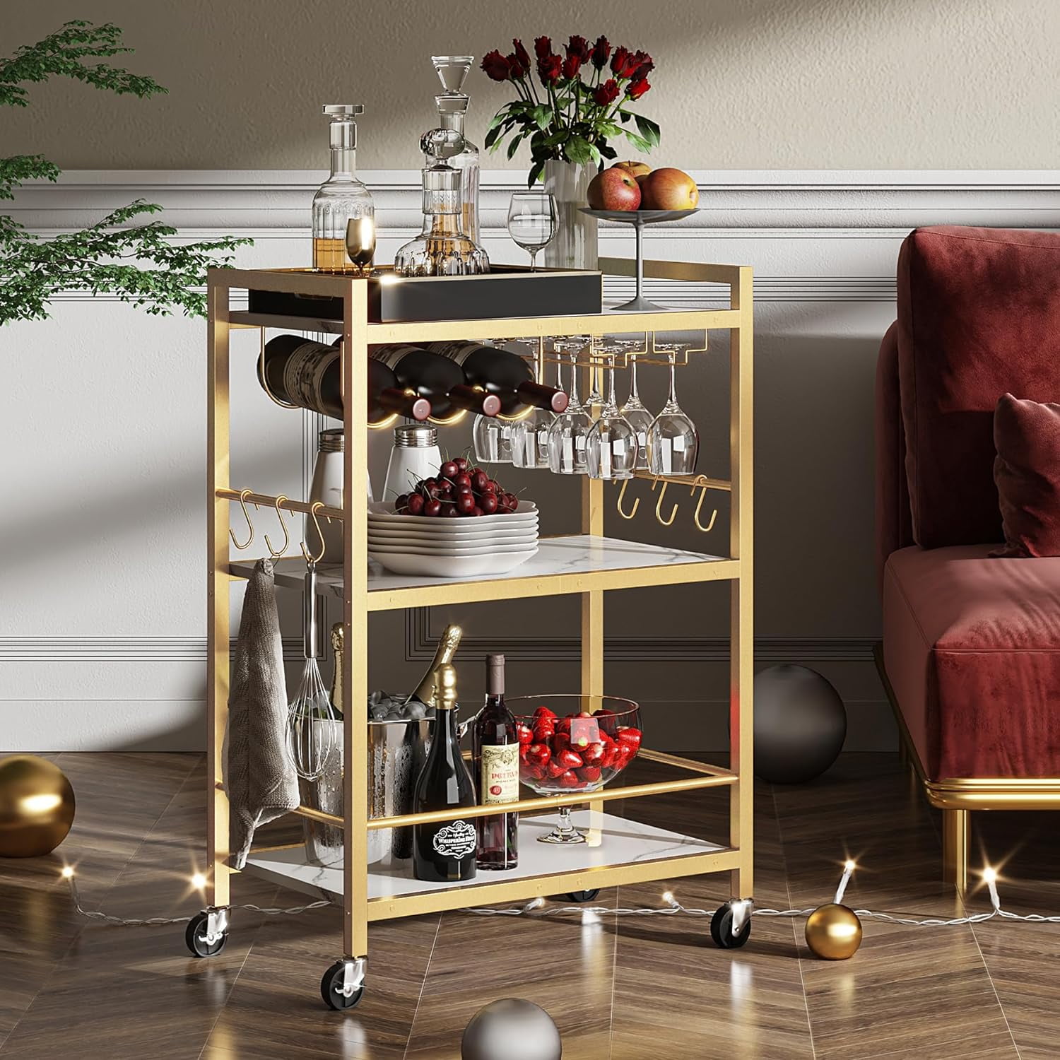 Bar Cart - Serving Cart for Home - Microwave Cart, Drink Cart, Mobile ...
