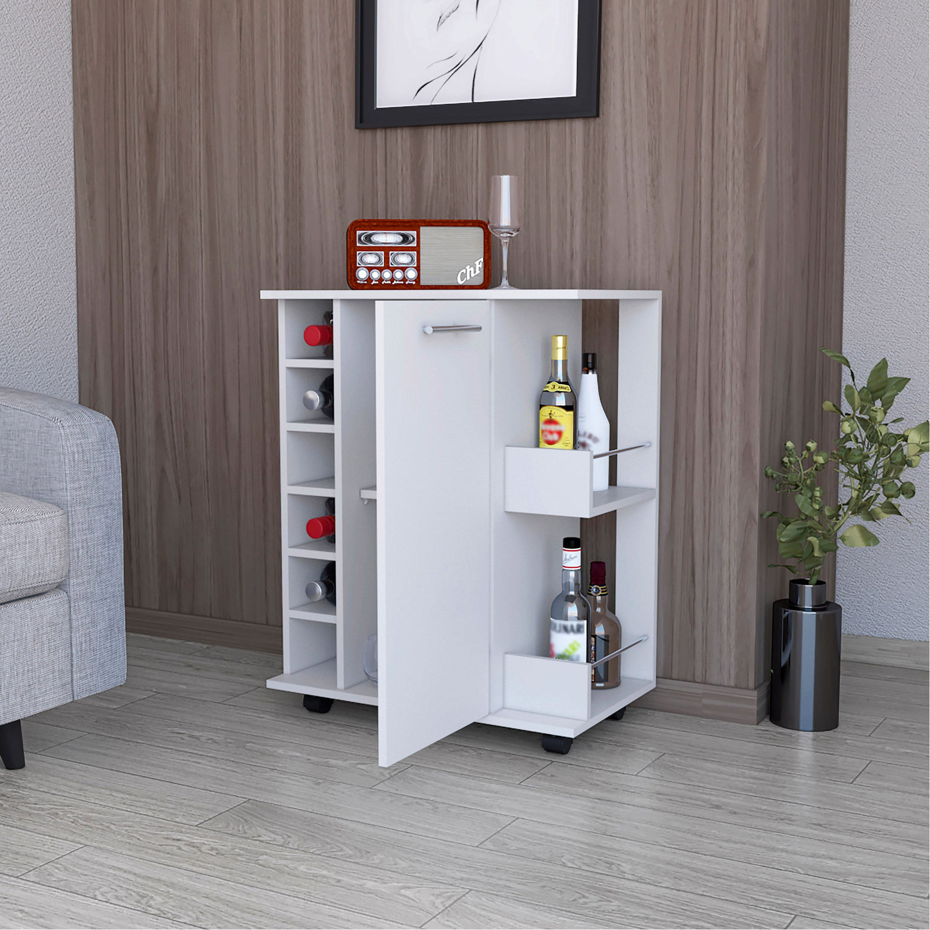 Bar Cart with Side Shelves and Single - Door Cabinet | Ideal for ...