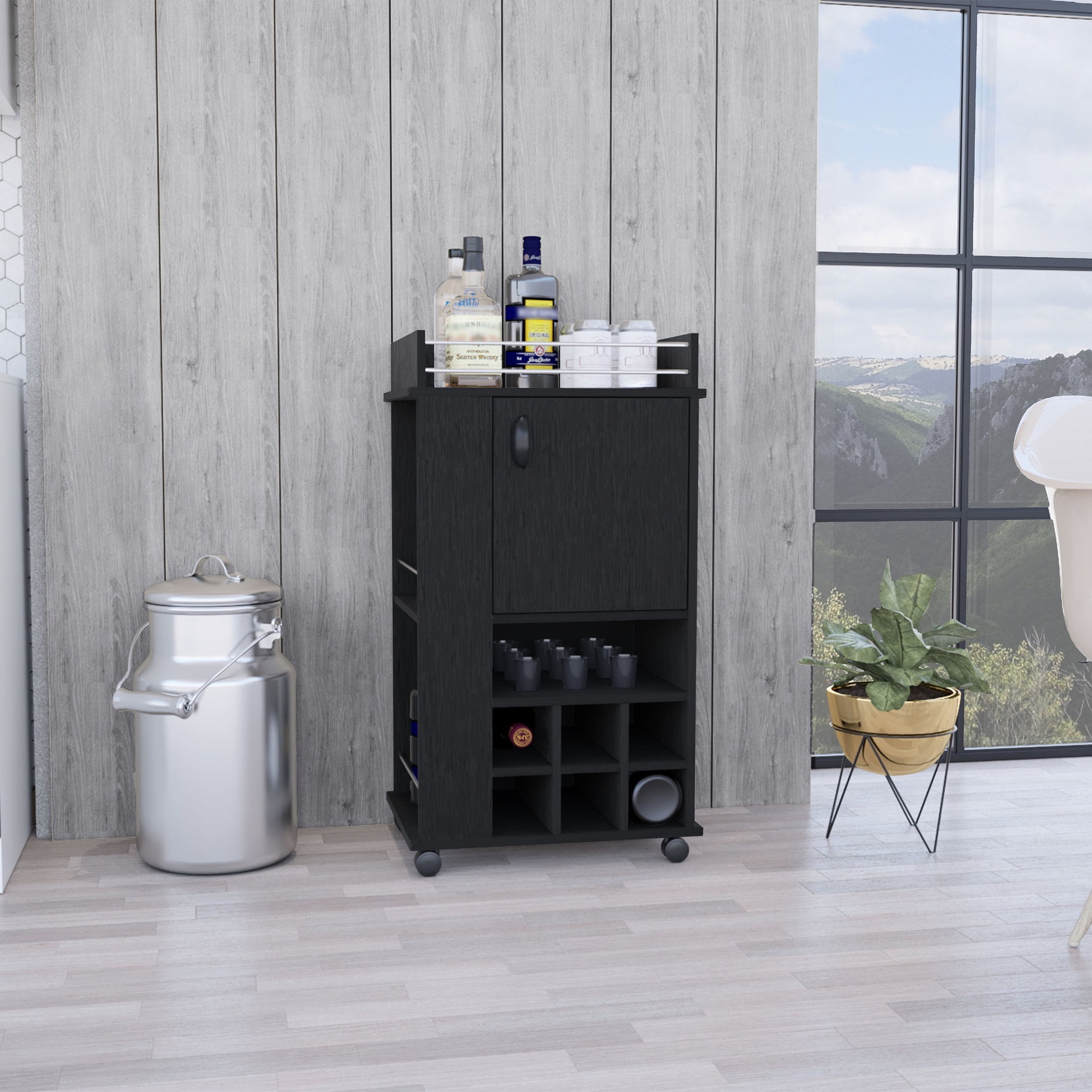 Bar Cart with Single - Door Cabinet | Mix and Serve Cocktails on Upper ...