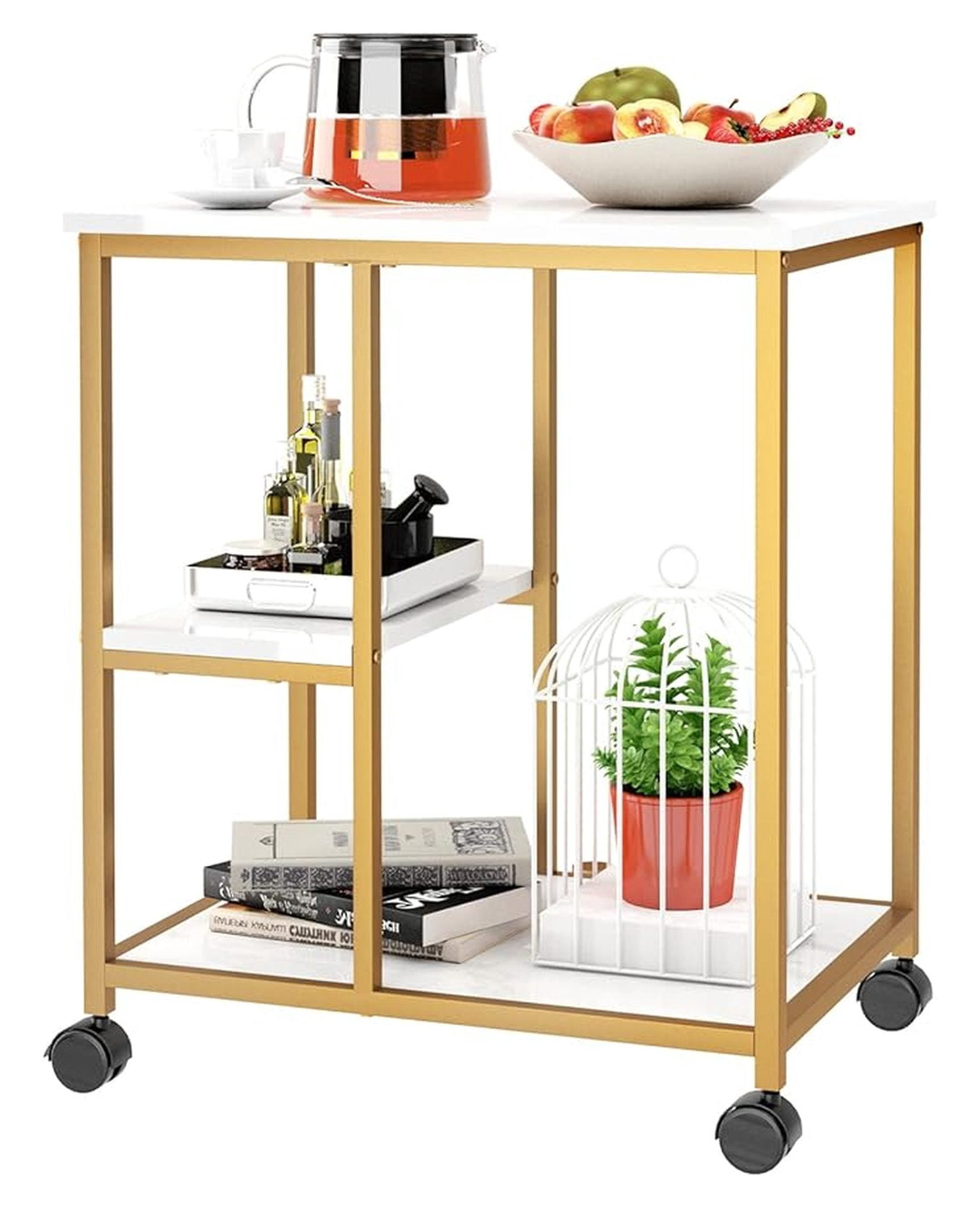 Bar Cart, Utility Bar Serving Cart Kitchen Island Rolling Cart on ...